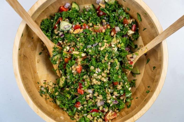 Fresh Mediterranean Freekeh Salad with Feta & Kale - No Frills Kitchen