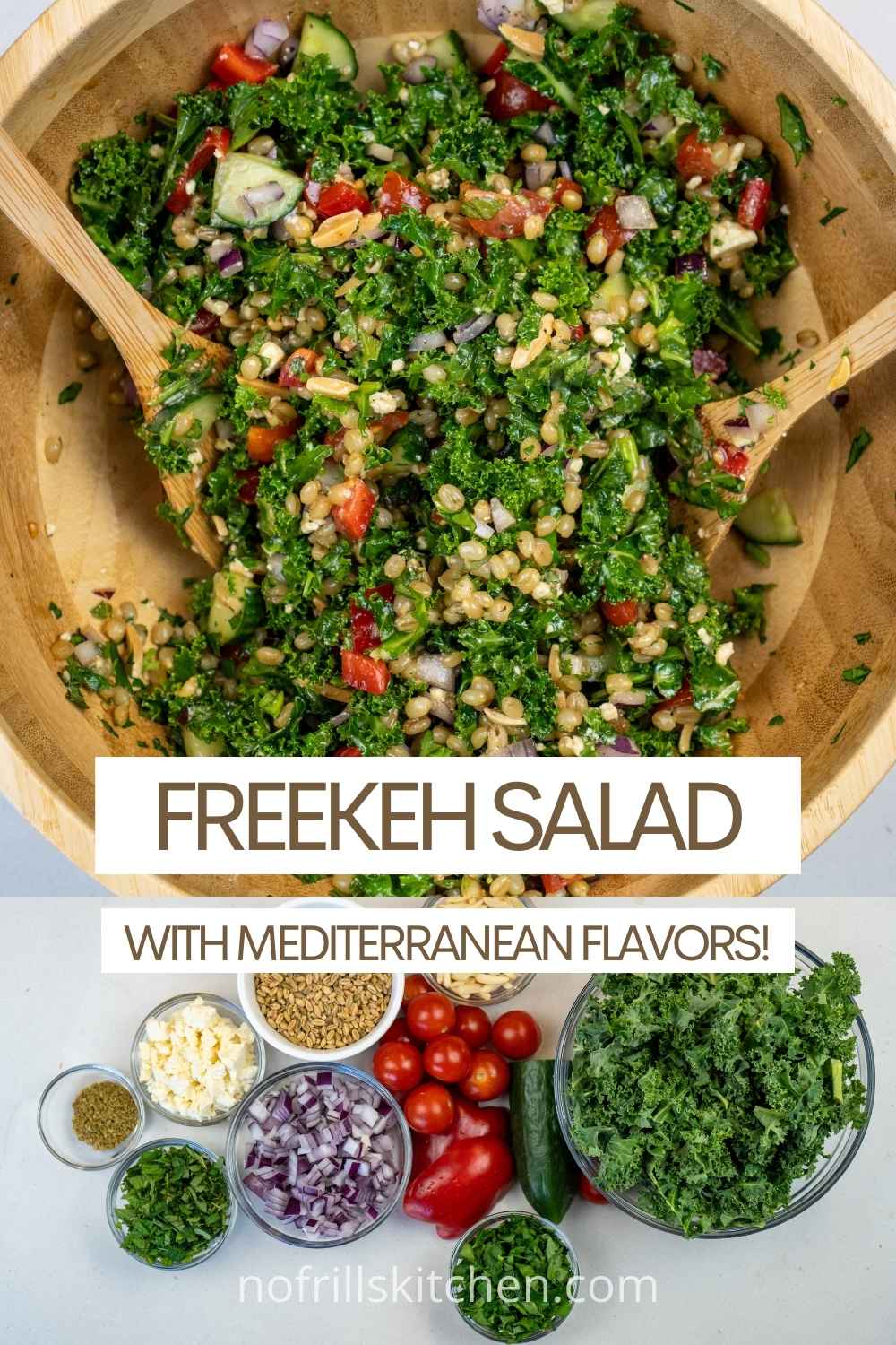 Fresh Mediterranean Freekeh Salad with Feta & Kale - No Frills Kitchen