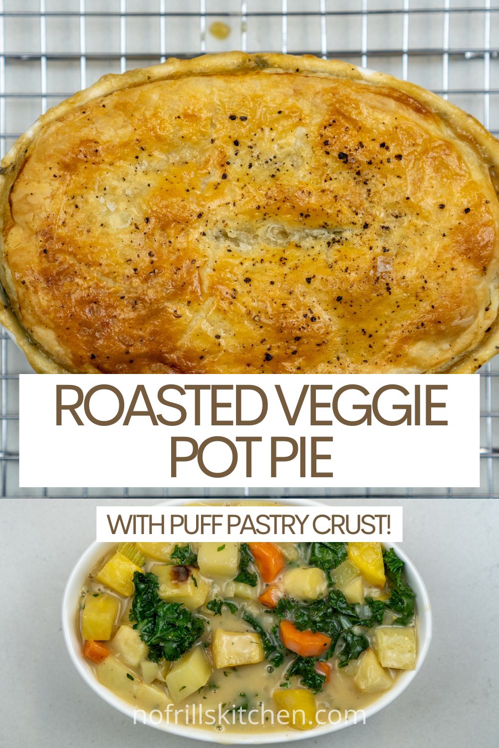 Roasted Root Vegetable Pot Pie with Puff Pastry - No Frills Kitchen