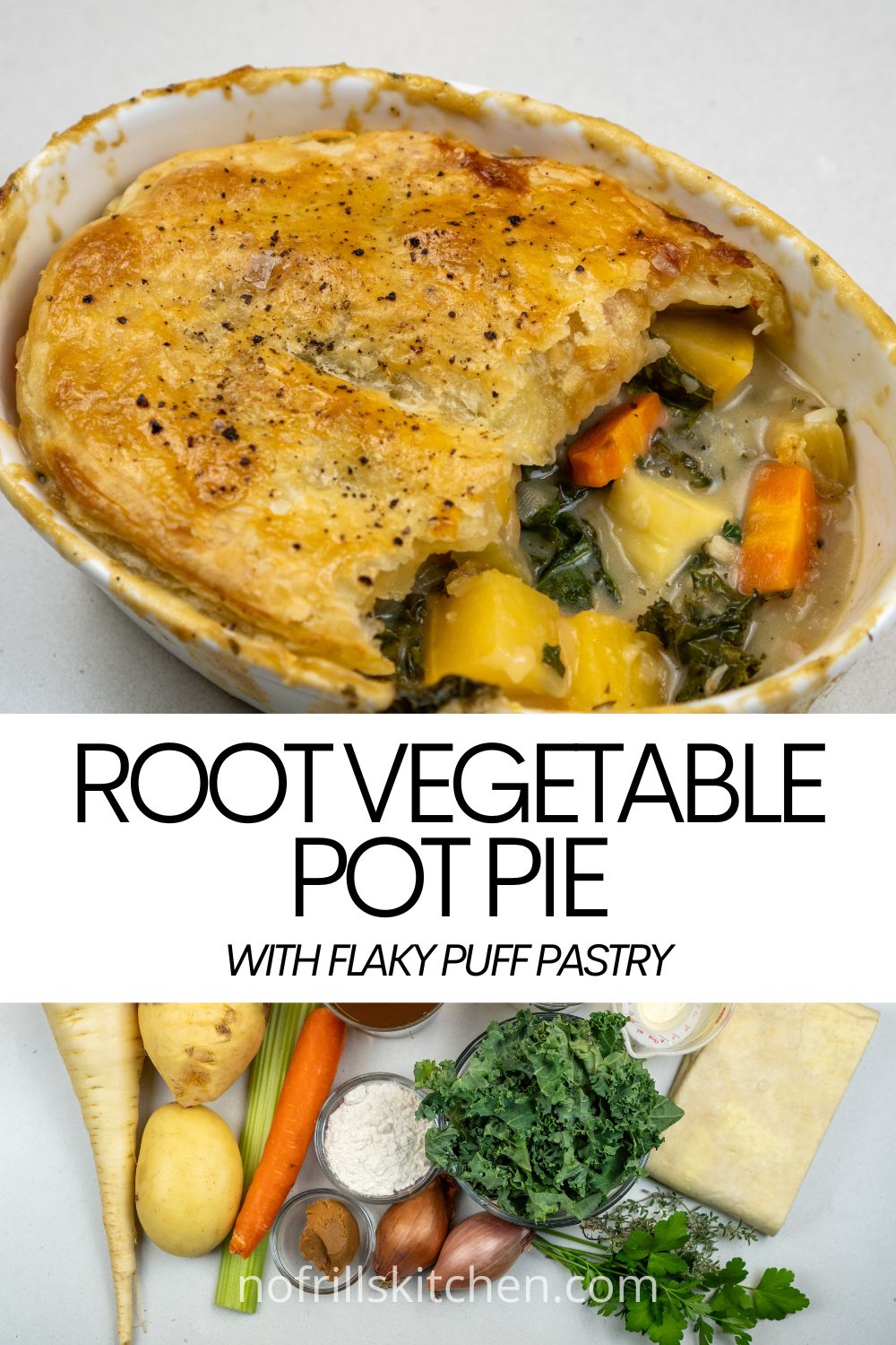Roasted Root Vegetable Pot Pie with Puff Pastry - No Frills Kitchen